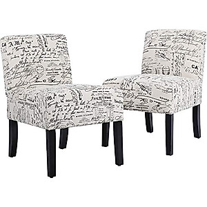 Accent Chair Dining Chairs Armless Chair for Living Room Armless Chair Modern Accent Chair Elegant Design Modern Fabric Living Room Chairs Set of 2 with Solid Wood Legs Home Furniture,White