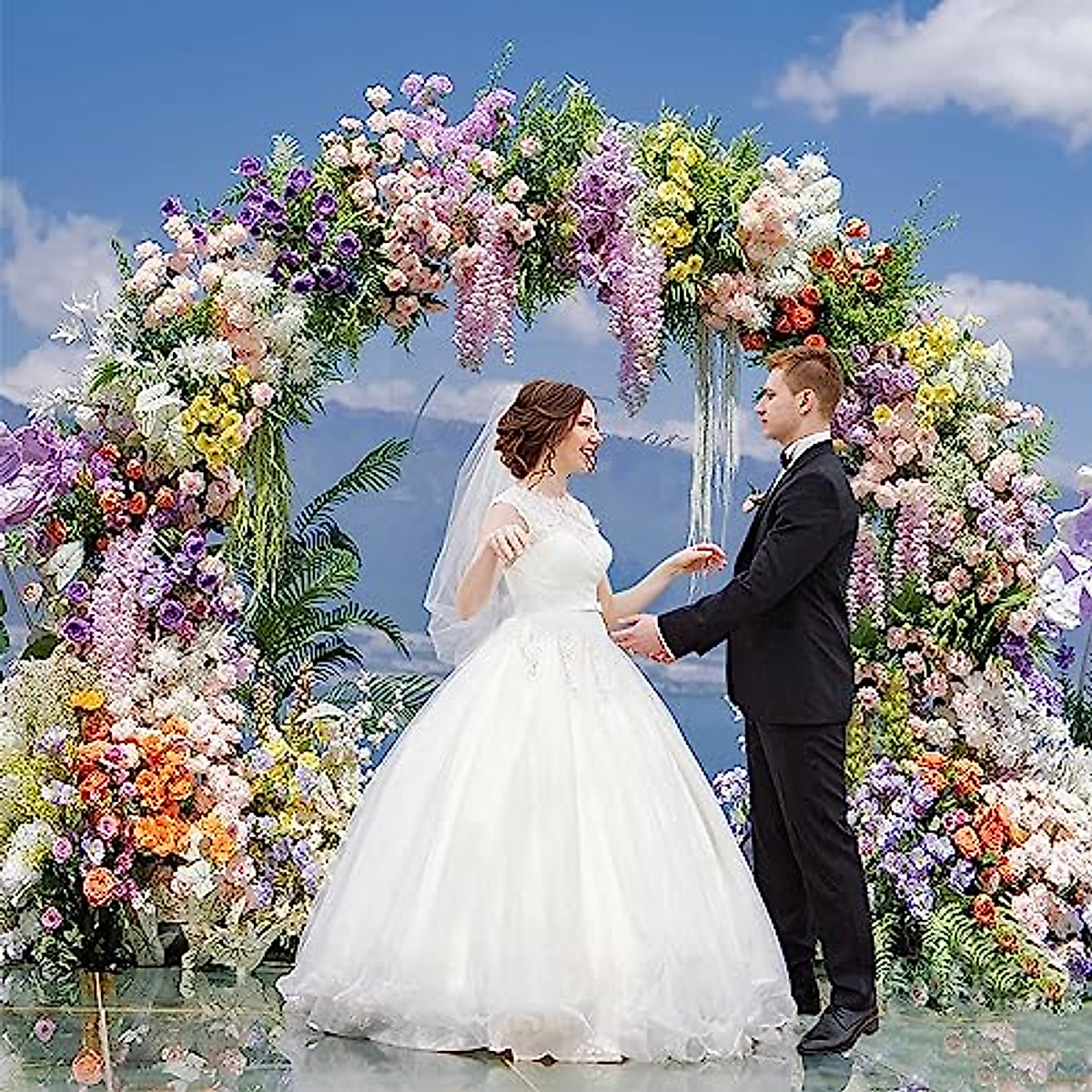 Asee'm 8.5FT Gold Large Wedding Arch Round Backdrop Stand Circle Metal Floral Balloon Frame for Party Anniversary Birthday Graduation Valentine Ceremony Decorations