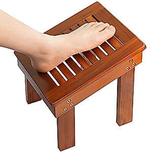Utoplike Teak Shower Bench Seat with Handles and Wood Shower Foot Stool for Shaving Legs Portable Wooden Spa Bathing Stool