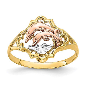 Solid 14k Yellow and Rose Gold Double Dolphin Ring Band Size 8