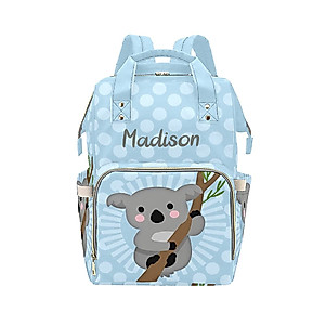 Yeshop Koala Bear Blue Polka Dot Personalized Diaper Bag Backpack Tote with Name,Custom Travel Nappy Mommy Bag Backpack for Baby Girl Boy Gift, 10.83inch x 6.69inchx 15inch