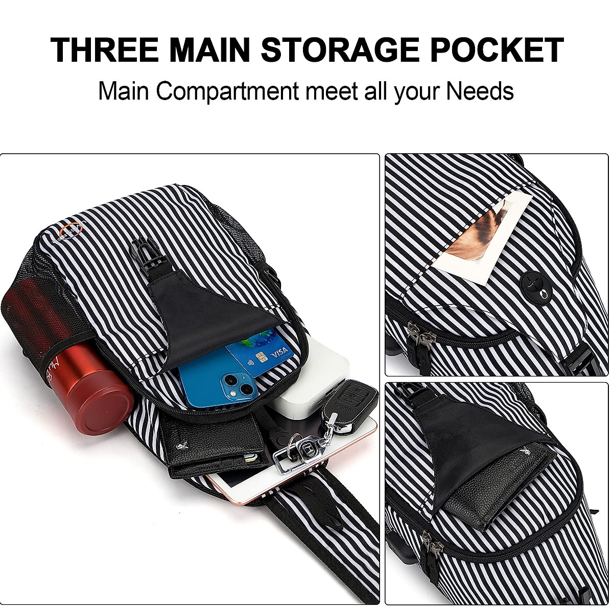 Lumesner Sling Bag Crossbody Sling Backpack with USB Charging Port,Water Resistant Shoulder Bag for Men Women,Lightweight One Strap Backpack Chest bag for Hiking,Cycling,Biking