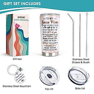 365FURY Gifts For Bonus Mom From Son, Daughter - Best Bonus, Step Ever 20oz Tumbler w/Straw & Keychain Christmas, Birthday, Mothers Day Stepmom, Mother in law, Boyfriend