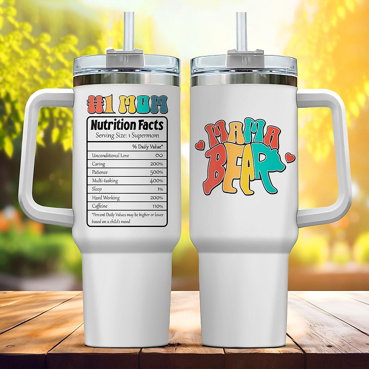 Mama Bear Nutrition Facts, Yellow Cups Insulated Steel Green Orange Mom Momma Lime Sage Red Modern Simple Handle, Tumbler 40 Oz With Handle Lid And Straw, Mama Bear Gifts