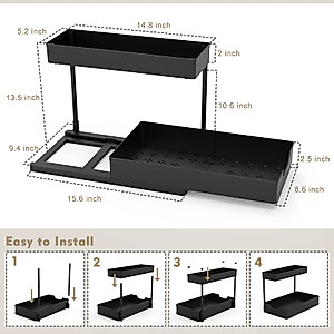REALINN Under Sink Organizers and Storage, 2 Pack Slide out Kitchen Under Sink Storage Rack, Bathroom Cabinet Organizer Baskets