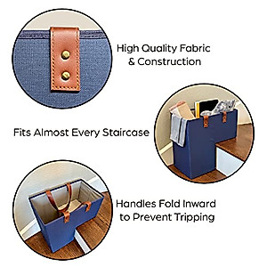 Infinite Modern Collapsable Oxford Stair Basket with Handle – Dark Navy Step Basket for Stairs