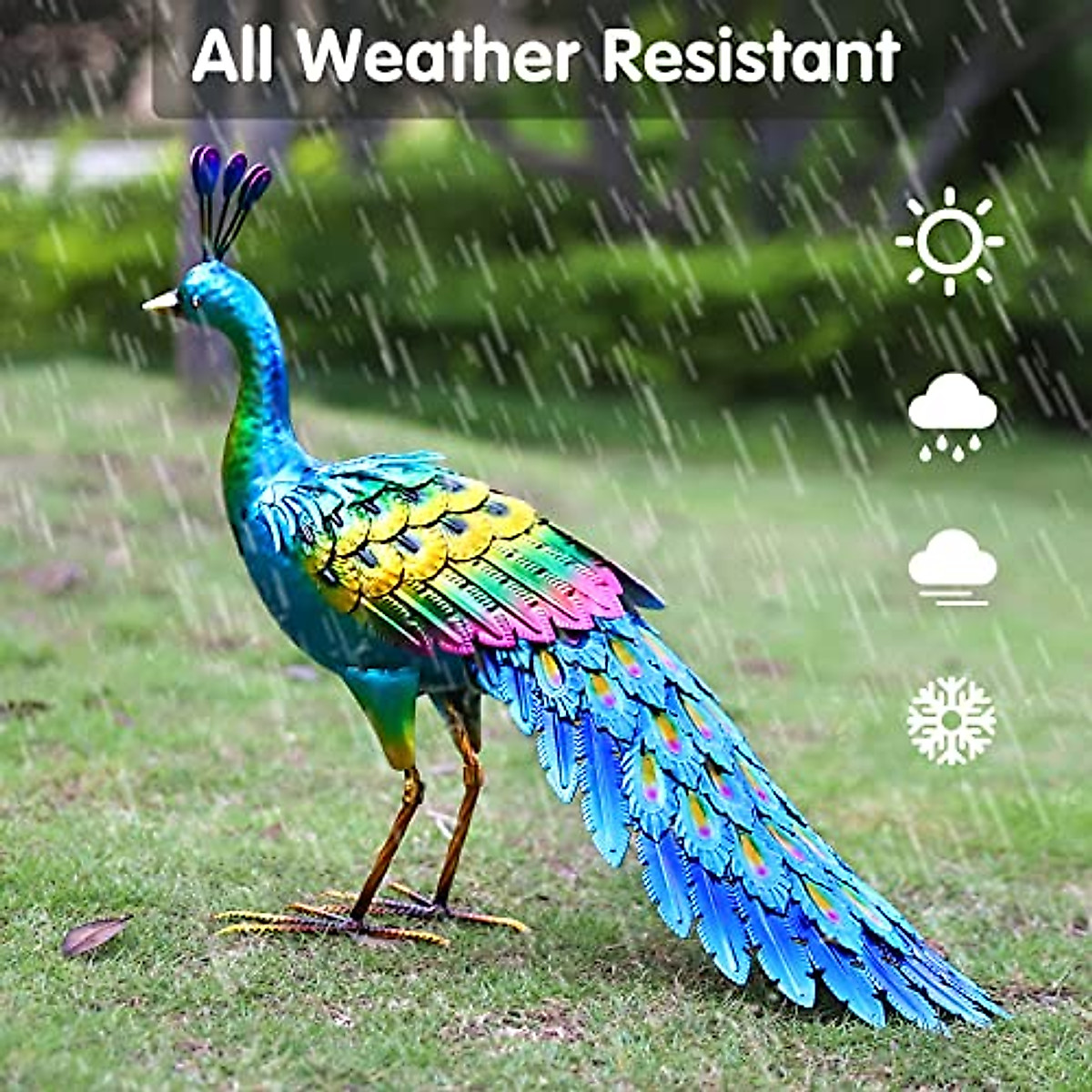 chisheen Peacock Statue Garden Decor Metal Peacock Yard Art Lawn Decoration Outdoor Sculpture