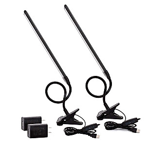 CeSunlight Clamp on Lamp, Clip Light, Desk Lamps 3 Color Temperature Setting, 10 Brightness Levels, 2m USB Cord Power Supply and AC Adapter Included, Pack of 2 (Black)