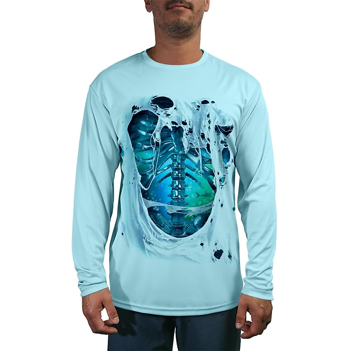 Rattlin Jack Men's Long Sleeve Fishing Shirt UV Protection WaterBones XL Lt.Blue