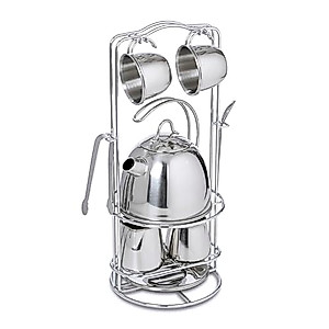 Melissa & Doug Stainless Steel Pretend Play Tea Set and Storage Rack for Kids (11 pcs)
