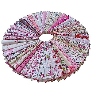 50PCS 4 X4 Inches Different Patterns Pink Cotton Craft Printed Fabric DIY Handmade Material Set Bundle Patchwork Squares for Home Crafts Sewing Scrapbooking Quilting