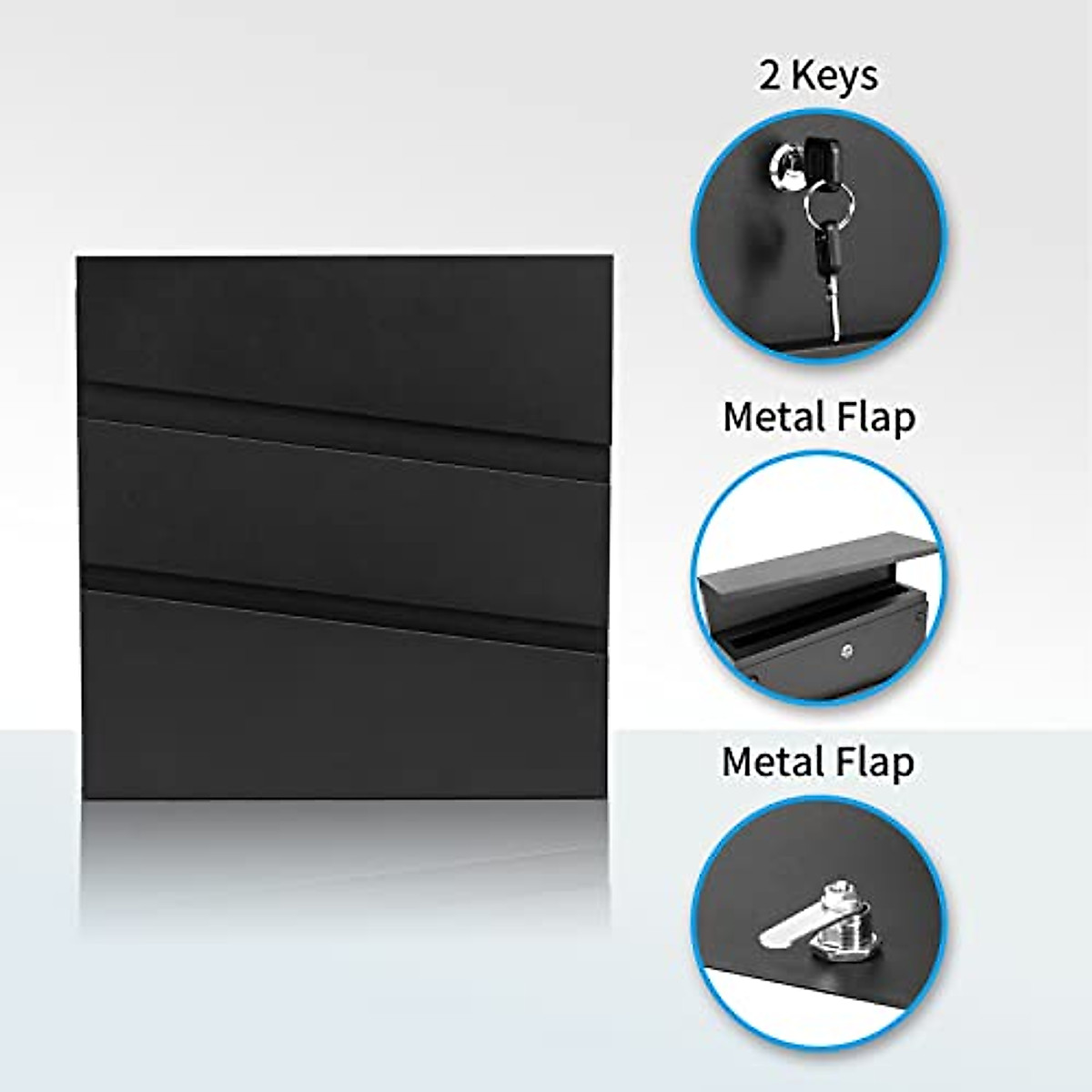 YOOBOX Wall-Mount Mailbox with Lock and Keys, Security Key Drop Box for House Outside, Locking Postbox, Steel Metal Rust-Proof Mail Box, 14.57 x 14.57 x 4.33 Inch, Black, MD002 X-Large
