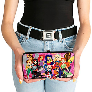 Buckle-Down Hinge Wallet - DC SUPERHERO GIRLS 10-Character Group Pose/Stars & Stripes Pinks