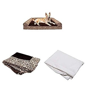 Furhaven Pet Bundle - Jumbo Plus Desert Brown Memory Foam Plush Kilim Southwest Home Decor Sofa, Extra Dog Bed Cover, & Water-Resistant Mattress Liner for Dogs & Cats