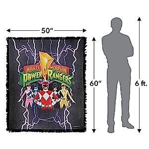 LOGOVISION Power Rangers Blanket, 50"x60" Lighting Rangers Woven Tapestry Cotton Blend Fringed Throw