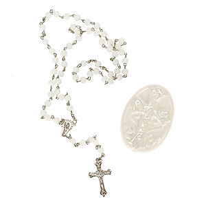 DEMDACO Rosary Classic White 3 x 2 Glossy Porcelain Decorative Trinket Box Set