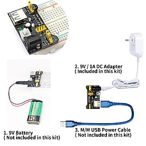 Testeronics 7 in 1 Breadboard Power Module Kit Compatible for Arduino/Raspberry Pi| 2PCS 3.3V/5V Power Supply Modules | 9V/1A Power Adaptor | 2PCS Solderless Breadboard 400 Points|65 PCS Jumper Wires