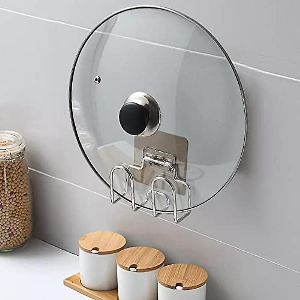 WNPXQNT 2 Pcs Wall Mounted Pot Lid Holder, Stainless Steel Cutting Board Holder, Pot Lid Rack Rest Stand, Lid Organizer Pot Hangers for Kitchen,Bathroom, Cabinets