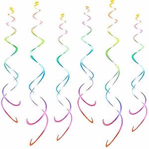 36pcs Pastel Rainbow Party Decorations Iridescent White Hanging Swirls Shimmer Transparent Streamers for Birthday Wedding Party Baby Shower Decoration Supplies