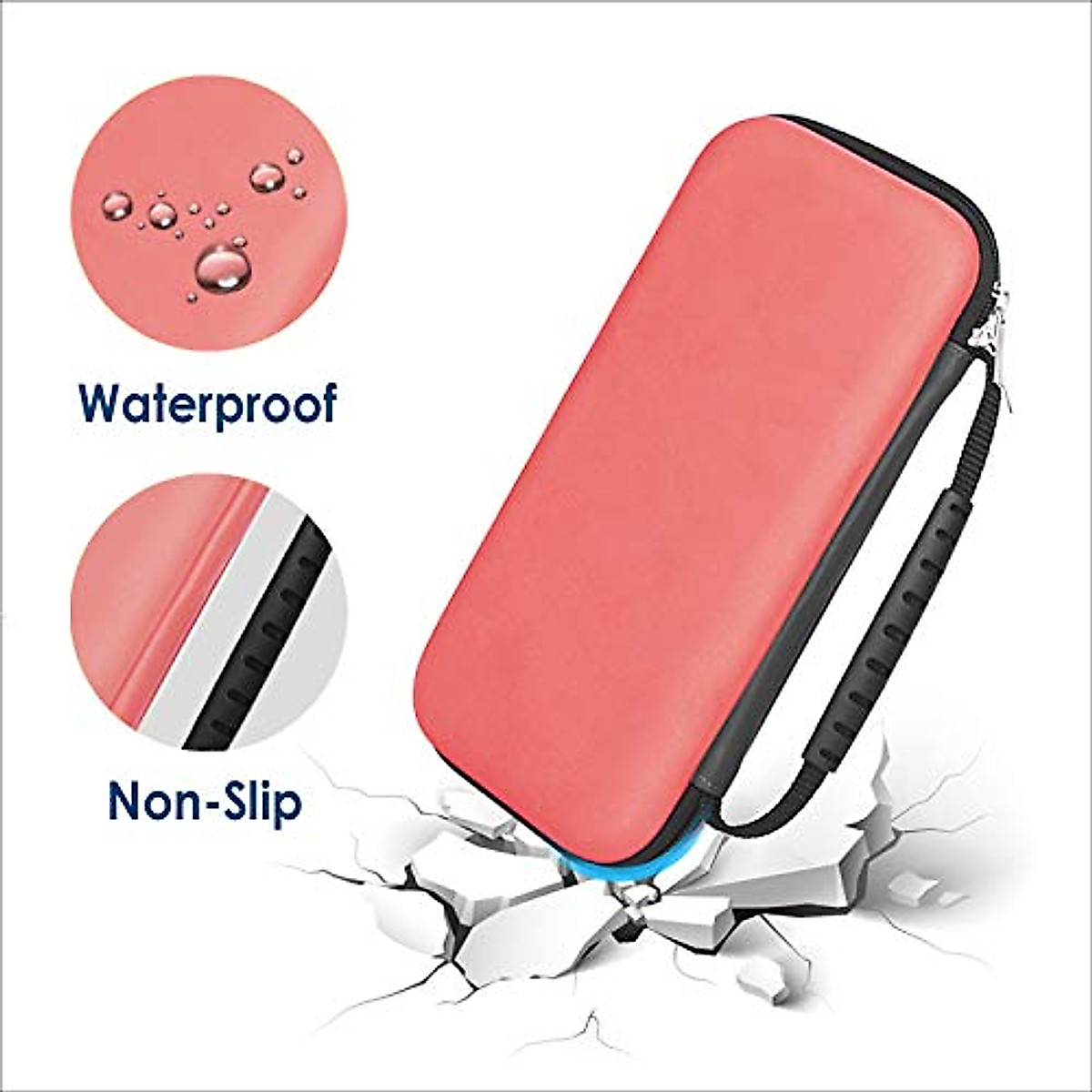 Simpeak Accessories Case Compatible with Switch Lite, Travel Carrying Case Hard Shell Storage Bag for Console and Accessories, with Tempered Glass and Silicone Protective Case for Girls Coral Pink