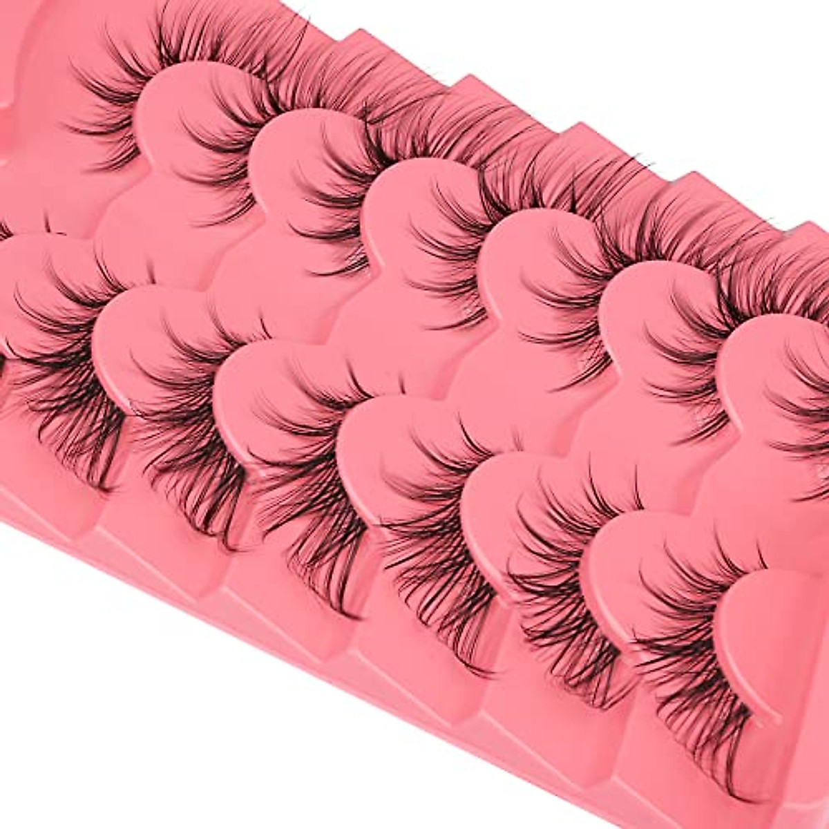 Newcally Lashes Manga Lashes Fox Eye False Eyelashes Clear Band Cat Eye Lashes Mink Lashes Fluffy Strip Lashes Wispy Anime Lashes Pack Spiky Cosplay Fake Eyelashes 7 Pairs