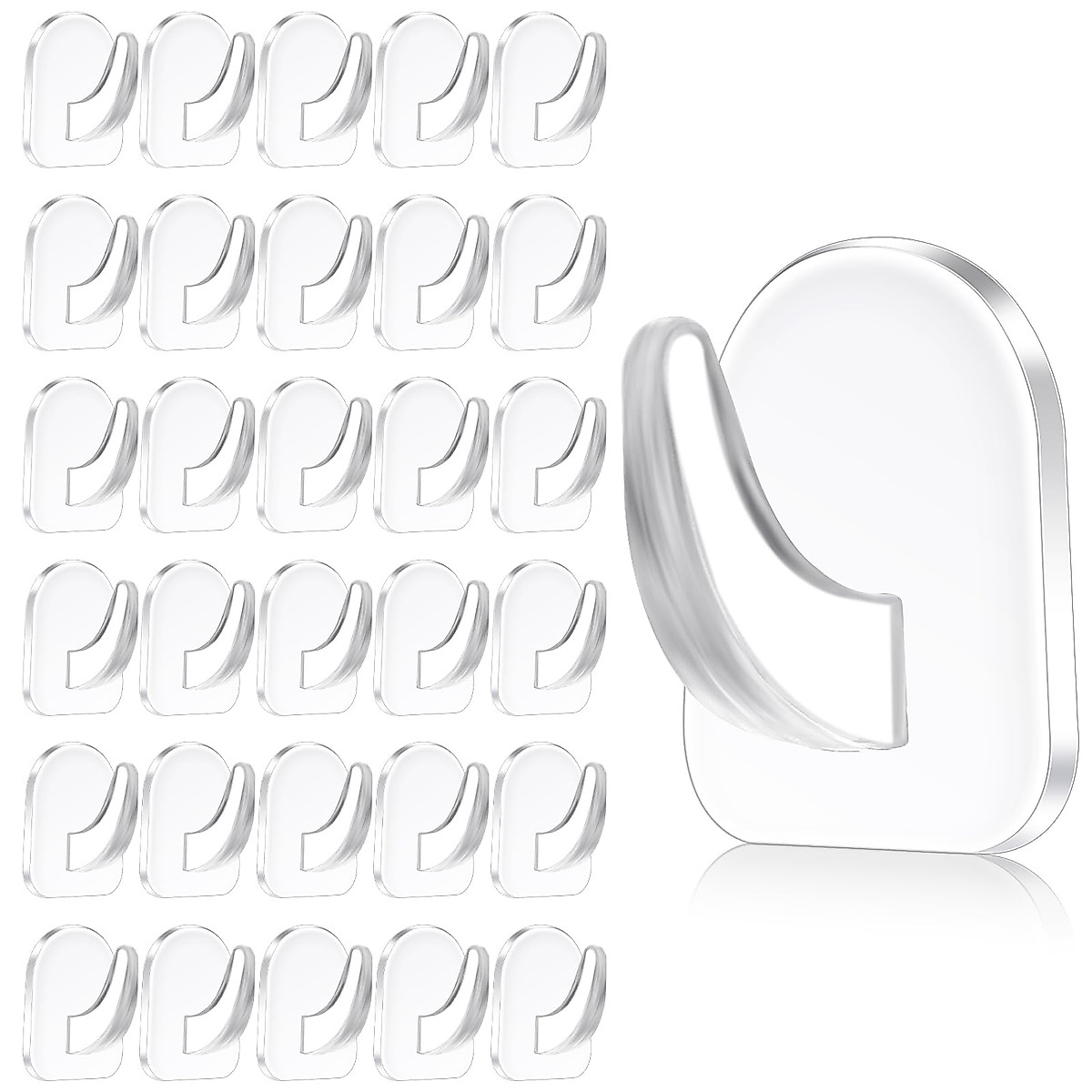 Gjinxi 30 Pcs Clear Adhesive Wall Hooks for Hanging, Heavy Duty Removable Hooks, Plastic Small Acrylic Sticky Hangers, Hanging Hooks with No Damage Sticker for Home Kitchen Bathroom Bedroom Office