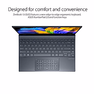 ASUS ZenBook 13 Ultra-Slim Laptop, 13.3” OLED NanoEdge, Intel Evo Platform i7-1165G7, 16GB, 512GB SSD, NumberPad, Thunderbolt 4, Wi-Fi 6, Windows 11 Pro, AI Noise-Cancellation, Pine Grey, UX325EA-XH74