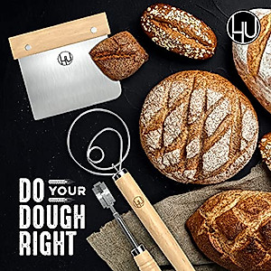 Bread Making Tools and Supplies - Set of 3 - Danish Dough Whisk, Bread Lame, Bench Scraper - Dough Hook with Bread Scraper, Lame Bread Tool, Blades - Great for Baking Sourdough, Pizza, Pastry by LHU