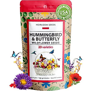 130,000+ Wildflower Seeds - Premium Birds & Butterflies Wildflower Seed Mix [3 Oz] Flower Garden Seeds - Bulk Wild Flowers: 23 Wildflowers Varieties of 100% Non-GMO Annual Flower Seeds for Planting