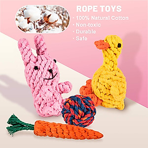 Whaline 4PCS Easter Dog Toy Kit Puppy Chew Toy Carrot Ball Rabbit Yellow Duck Cotton Rope Toy for Easter Pet Gifts Small Medium Large Dog Pets Playtime Teeth Cleaning