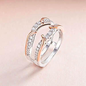 SHELOVES Two Tone Rose Gold Ring Guard 925 Sterling Silver Round CZ Ring Enhancer for Engagement Rings Sz 6