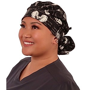 Sparkling EARTH Human Body Skeleton (Glow in The Dark) Banded Bouffant Ponytail Classic Surgical Style Scrub Working Cap - Made in The USA!