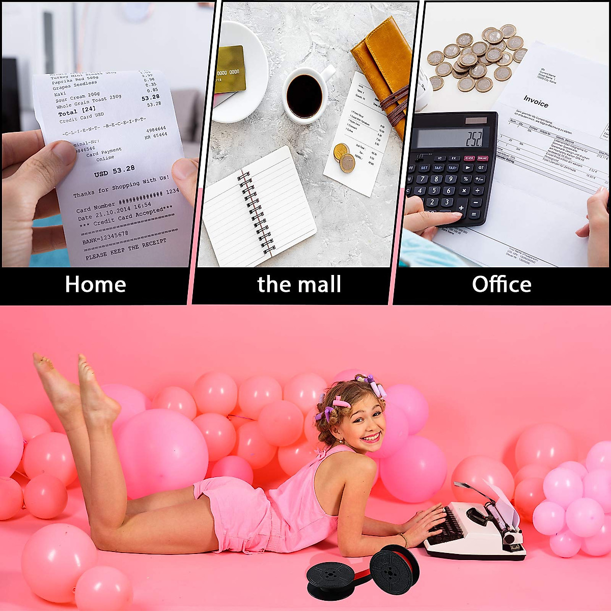 Jecery 2 Pairs Universal Typewriter Ribbon Twin Spool Typewriter Ribbon Red and Black Twin Spool Replacement Pack for Most Typewriter