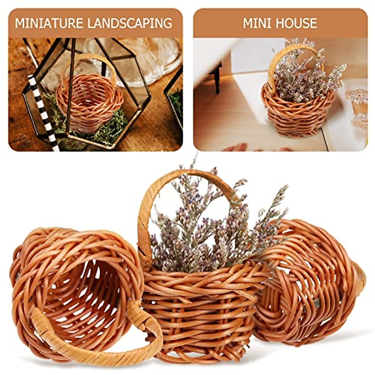 Wicker Basket 8pcs Mini Woven Baskets Miniature Picnic Baskets with Handles Farmhouse Small Basket Wedding Candy Gift Baskets Tiny Hamper Baskets for Wedding Xmas Tree Ornaments Woven Basket