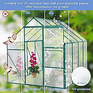 Outdoor Patio Greenhouse, Adjustable Roof Vent and Rain Gutter for Plants,Walk-in Polycarbonate Greenhouse, Garden Greenhouse for Flowers in Winter, Garden, Backyard,Silver-6 x 8 FT