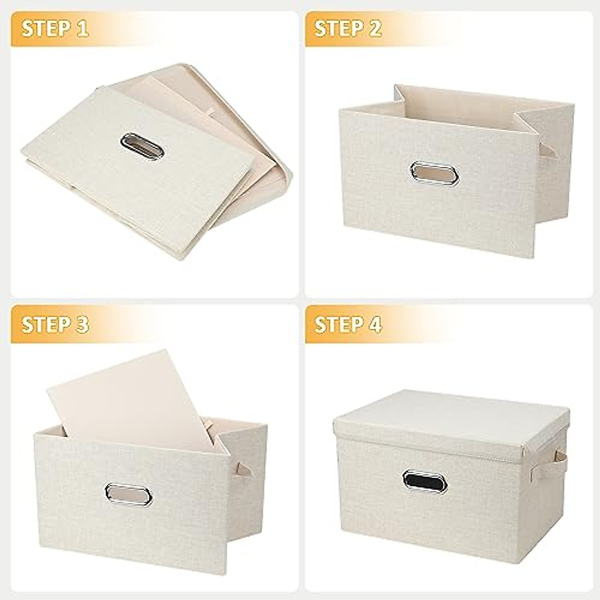 Bellzacasa Collapsible Storage Bins with Lids, 2 Pack Linen Fabric Foldable Storage Bin Cube with Handles, Toy Storage Baskets Box Closet Organizers and Storage Containers, Beige, 14.6x10.5x8.5