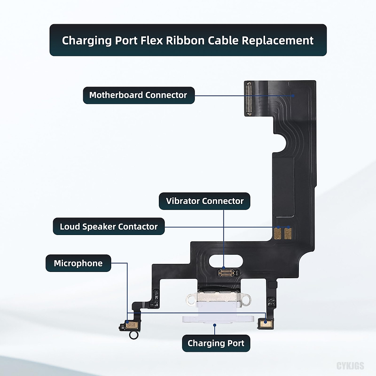 CYKJGS for iPhone XR Charging Port Replacement OEM Headphone Audio Jack Flex Cable USB Charge Dock Connector Assembly Microphone Antanna Repair Tool Kit Magnetic Pad White A1984 A2105 A2106 A2108