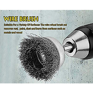 6 Pcs Wire Wheel Cup Brush Set,1/4In Round Shank Wire Brush for Drill Attachment, for Cleaning Rust, Stripping and Abrasive