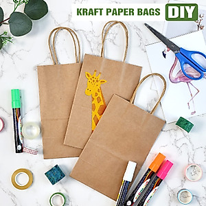 Moretoes 150pcs Brown Paper Bags, Small Paper Gift Bags with Handles, Kraft Bags, Gift Bags, Shopping Bags, Party Bags for Birthday, Wedding, Valentine's Day (5.2x3.5x8 Inches)