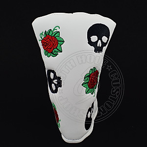 Skull and Rose Headcover for Blade and Midsize Mallet Putter, White, Golf Head Cover