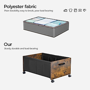 FOUCSSOMEI Under Bed Storage with Wheels, Wooden Under Bed Storage Containers, Under Bed Shoe Storage Organizer, Rolling Under Bed Drawers, Metal Frame, Patented Design