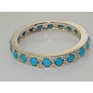 LetsBuyGold 925 Sterling Silver Real Genuine Turquoise Womens Band Ring - Size 10