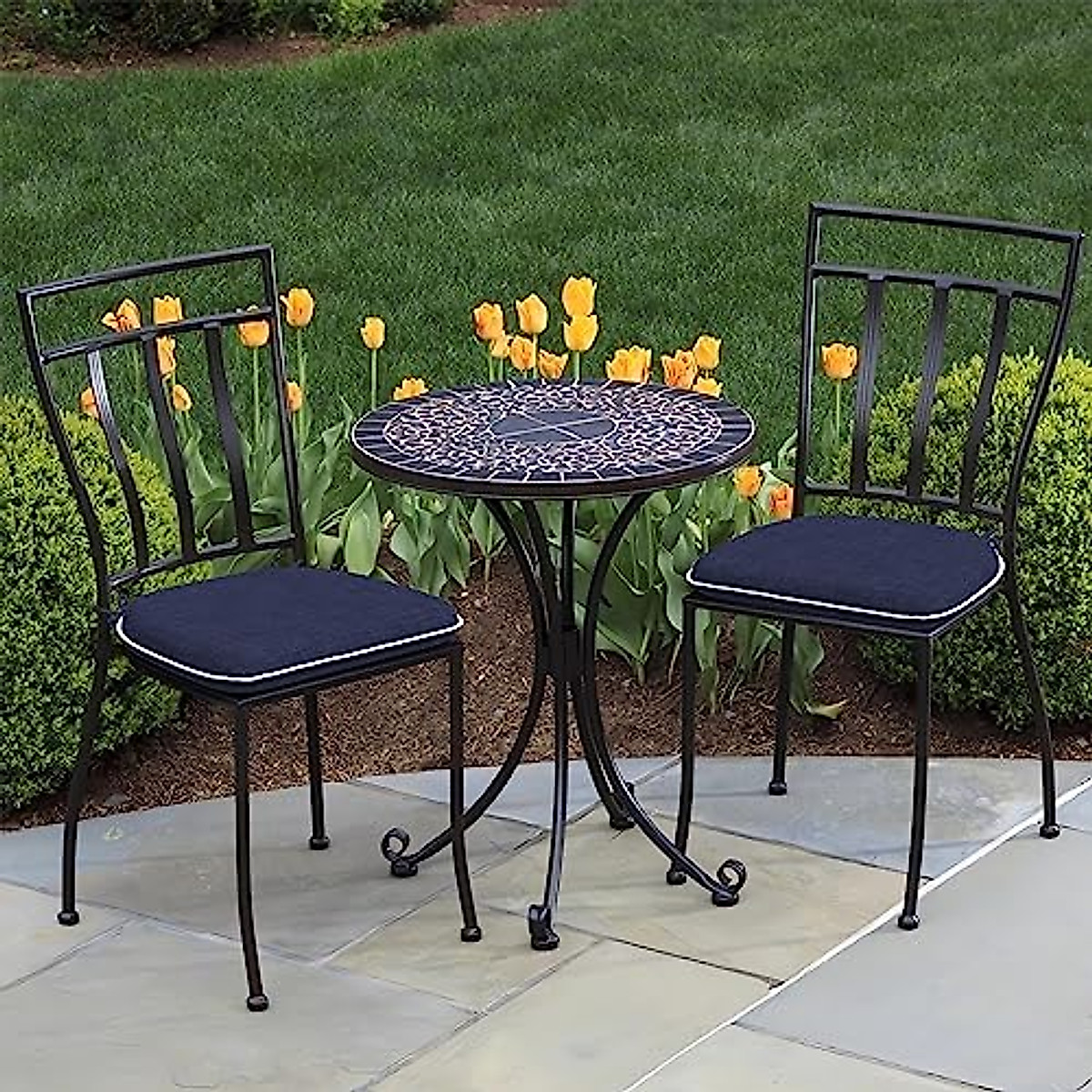 DYTXIII Outdoor Chair Cushion with Ties Set of 2, Round Corner Waterproof Patio Seat Cushion 17"x 16" for Outdoor Furniture, Textured Navy