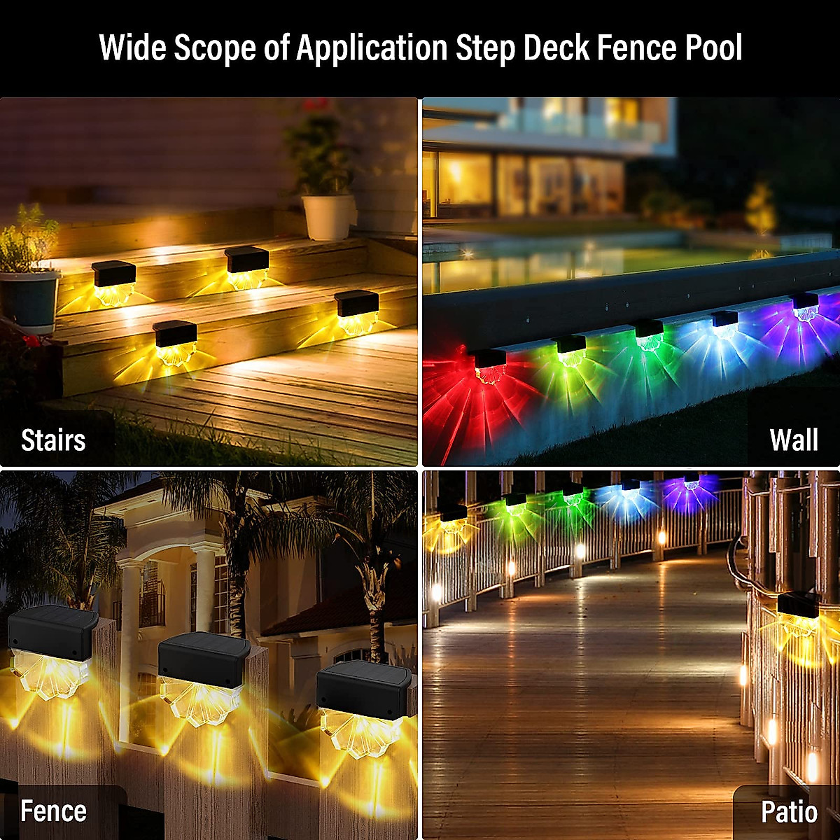 Ltteeny Solar Deck Lights Outdoor, 6 Pack Solar Step Lights Outdoor Waterproof LED Solar Fence Lights, Warm White/Color Changing, Stair Lights for Patio Stairs Yard Garden Pathway Step Fences (6 PC)