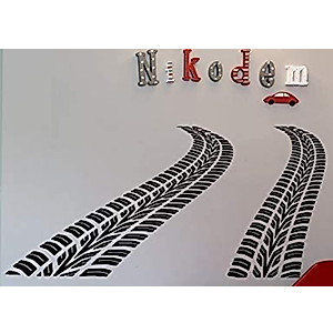 Diuangfoong Curved Tire Tracks Wall Decal Car Nursery Decor Boys Nursery Wall Decal Kids Room Decor Playroom Wall Decals Road Wall Decal Boys Room QT326003 39.5*55 inch
