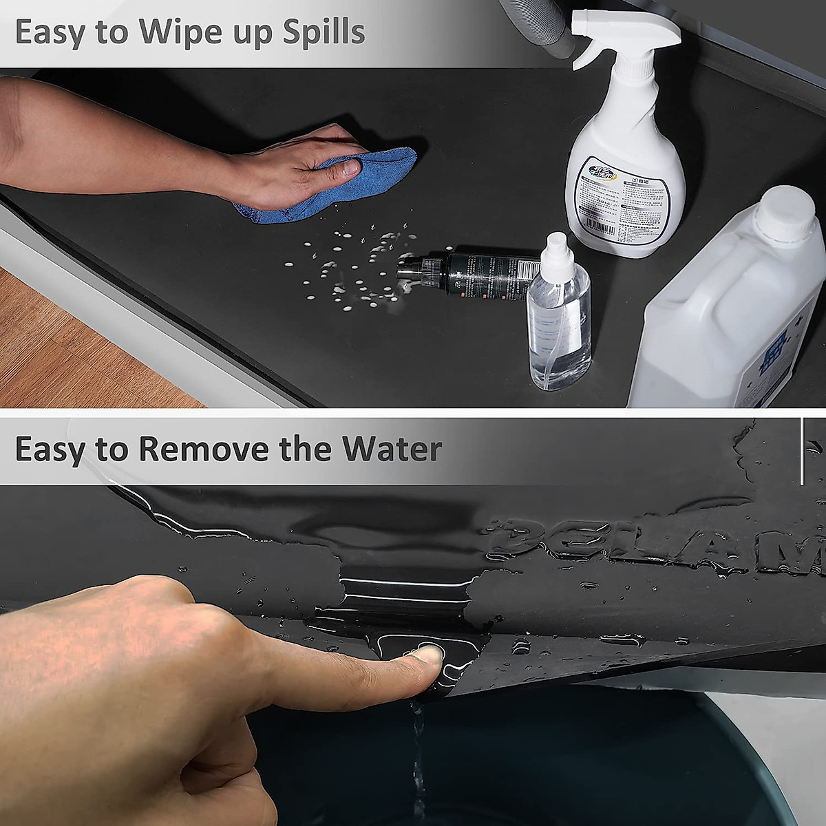 DELAM Under Sink Mat for 36" Cabinet, Hold Up to 3.3 Gallons, Silicone Waterproof Mat, Kitchen Cabinet liner, Under Sink Tray for Drips Leaks Spills, Flexible, No Slip, Easy to Clean, Black 34.25"x22"