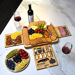HEITICUP Large Charcuterie Boards and Knife Set, Bamboo Cheese Board Unique Christmas Gifts, House Warming Gifts, Wedding Registry Items Birthday Gifts for Women