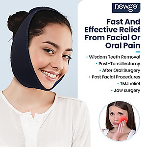 NEWGO Wisdom Teeth Head Wrap - Jaw Ice Pack for Face Oral Surgery, FSA/HSA Eligible with 4 Hot/Cold Gel Pack for TMJ, Tooth Extraction, Tonsillectomy Recovery