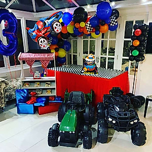 YNOU 121 Pcs Racing Car Balloons Arch Garland Kit Decorations, Race Car Foil Balloons Checker Flag for Monster Car Truck Party, Finish Line Race Car,Nascar Party Supplies