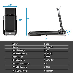 Goplus 3.0HP Folding Treadmill, Foldable Superfit Treadmill W/LED Touch Screen, Phone Holder, Blue Tooth Connection, Electric Running Walking Jogging Machine for Apartment Home Office